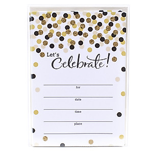 Hallmark Party Invitations (Let's Celebrate with Gold and Black Dots, Pack of 20)