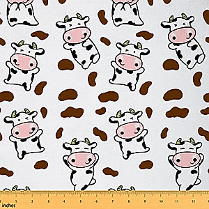 Cow Fabric by The Yard, Kawaii Cow Animals Upholstery Fabric for Kids Boys Girls, Cute Animal Skin Decorative Fabric, Cattle Farmhouse Material by The Yard DIY Craft Patchwork, Colorful, 1 Yard