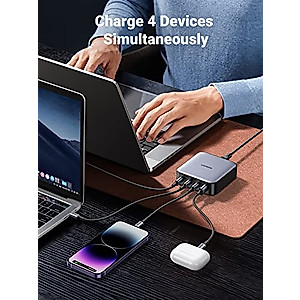 UGREEN 100W USB C Charger, Nexode 4 Ports USB C Charging Station, GaN Fast Desktop Charger Compatible with MacBook Pro, Dell XPS 15, iPhone 14 Pro Max/13, Galaxy S23 Ultra, iPad, Steam Deck and More