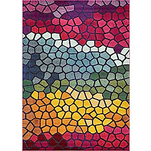 Unique Loom Estrella Collection Geometric, Abstract, Colorful, Modern, Mosaic Area Rug, 7 x 10 ft, Multi/Blue