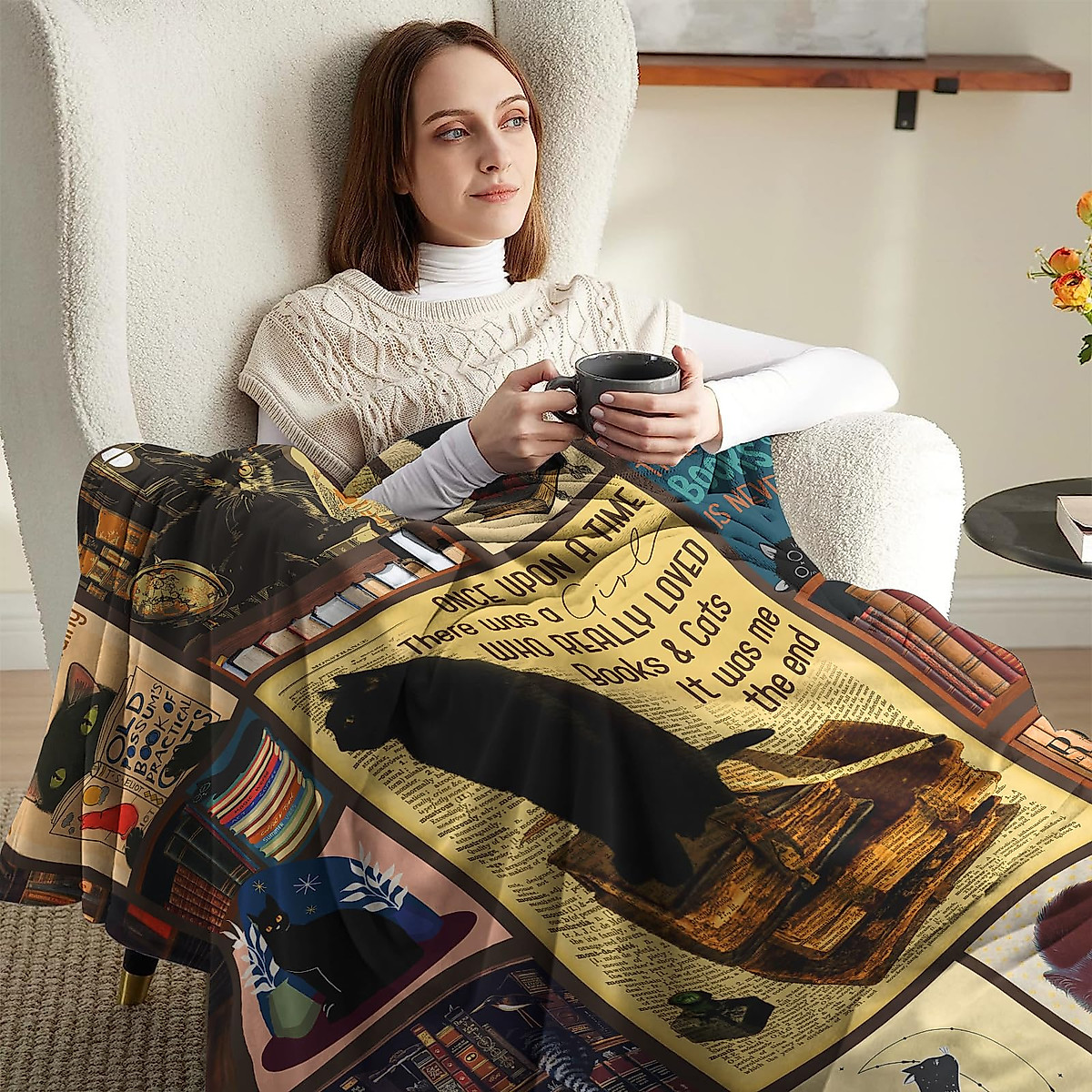 VHIKMLY Christmas Book Lovers Gifts, Black Cat Blanket for Women, Cat Lover Gifts, Gifts for Book Lovers, Book Reading Lovers Blanket Throws 60"x50"