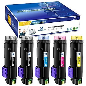 VICTORSTAR 5 Packs Compatible Toner Cartridge S2825 H625 H825 (2BK + C + Y + M )【Extra High Yield】 5000 Pages for BK & 4000 Pages for C/M/Y for Dell Laser Printers H625 cdw / H825cdw / S2825cdn (5C)
