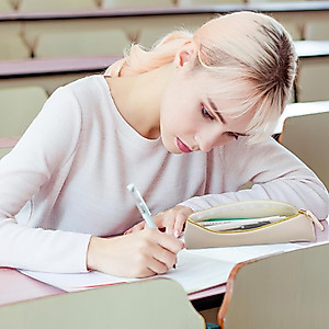 TIESOME Leather Pen Pencil Case, 2PCS Cute Slim Pen Bag Small Pencil Pouch Lovely Stationery Bag Portable Cosmetic Bag Zipper Bag for Pen Pencils Markers(Black+White)