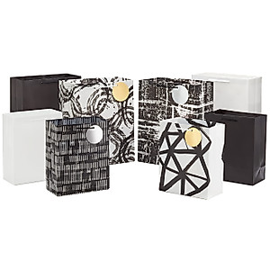 Hallmark Assorted Black and White Gift Bags (8 Bags: 4 Medium 9", 4 Large 13") for Weddings, Graduations, Retirements, Valentine's Day, Halloween