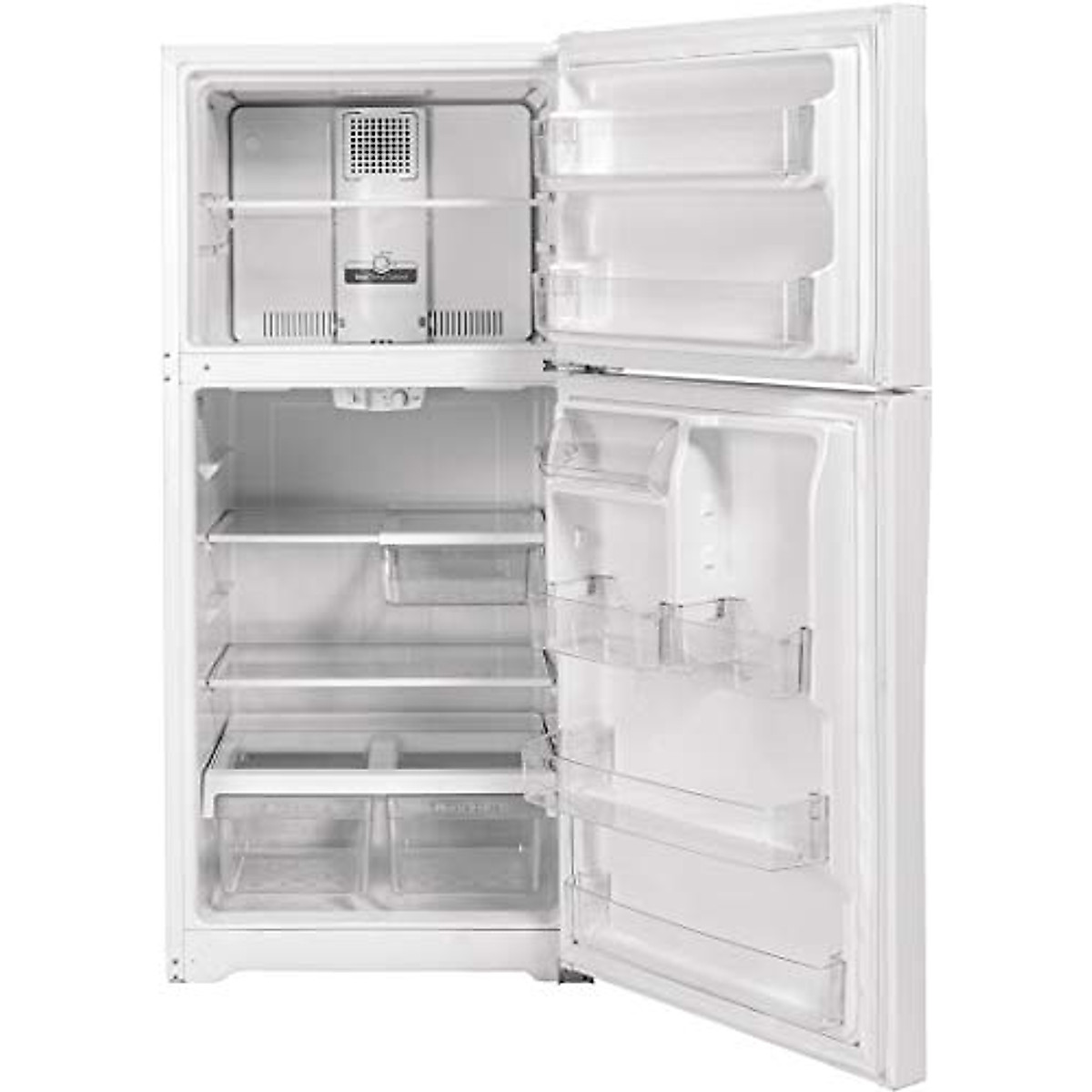 GE 30 Inch Freestanding Top Freezer Refrigerator with 19.11 cu. ft. Total Capacity, 2 Glass Shelves, 5.6 cu. ft. Freezer Capacity, Right Hinge, Crisper Drawer, Frost Free Defrost (White)