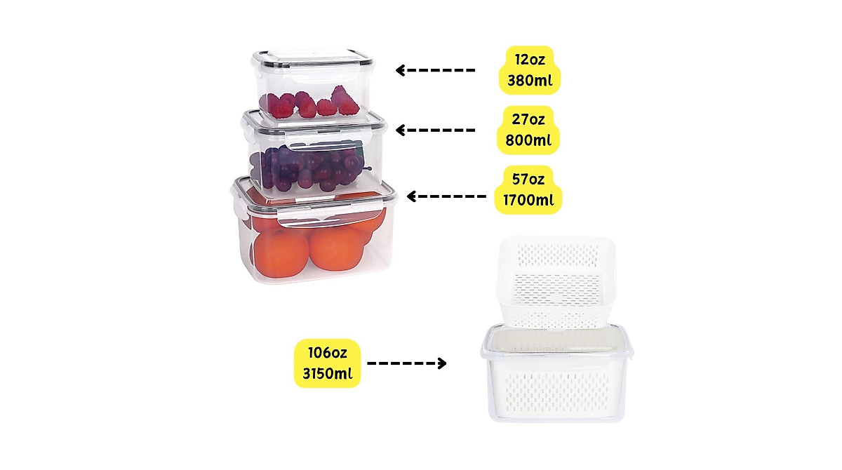 4-Piece Leakproof Fresh Fruit Containers with Strainer Lid - Easy Open ...