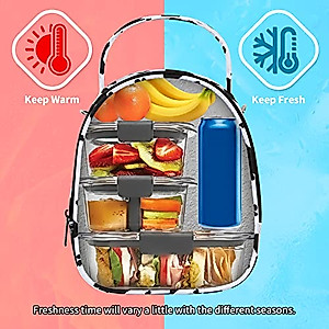 Joymee Lunch Box Insulated Lunch Bag Women Men Reusable Cooler Bag Adult Cute Lunch Tote Bags Organizer with Front Zipper Pocket,Adjustable Shoulder Strap for Work Office Picnic Travel,Cow Print White