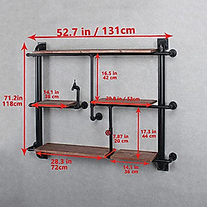 Industrial Pipe Shelving,Rustic Wooden&Metal Floating Shelves,Home Decor Shelves Wall Mount Display Racks,Decorative Accent Wall Book Shelf for Kitchen or Office Organizer,Grey