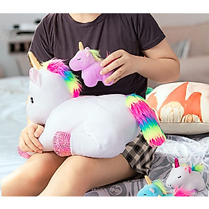 Pegmapri 16inch Unicorn Stuffed Animals PlaySet- Unicorn Doll Toy Gifts for Girls - Stuffed Mommy Unicorn with 4 Baby Plush Unicorns