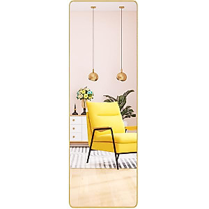 Cozybedin Square Rounded Corners Full Length Mirror Floor Mirror, Bedroom Mirror ，Dressing Mirror with Aluminum Alloy Frame，65" x 22" (Gold)