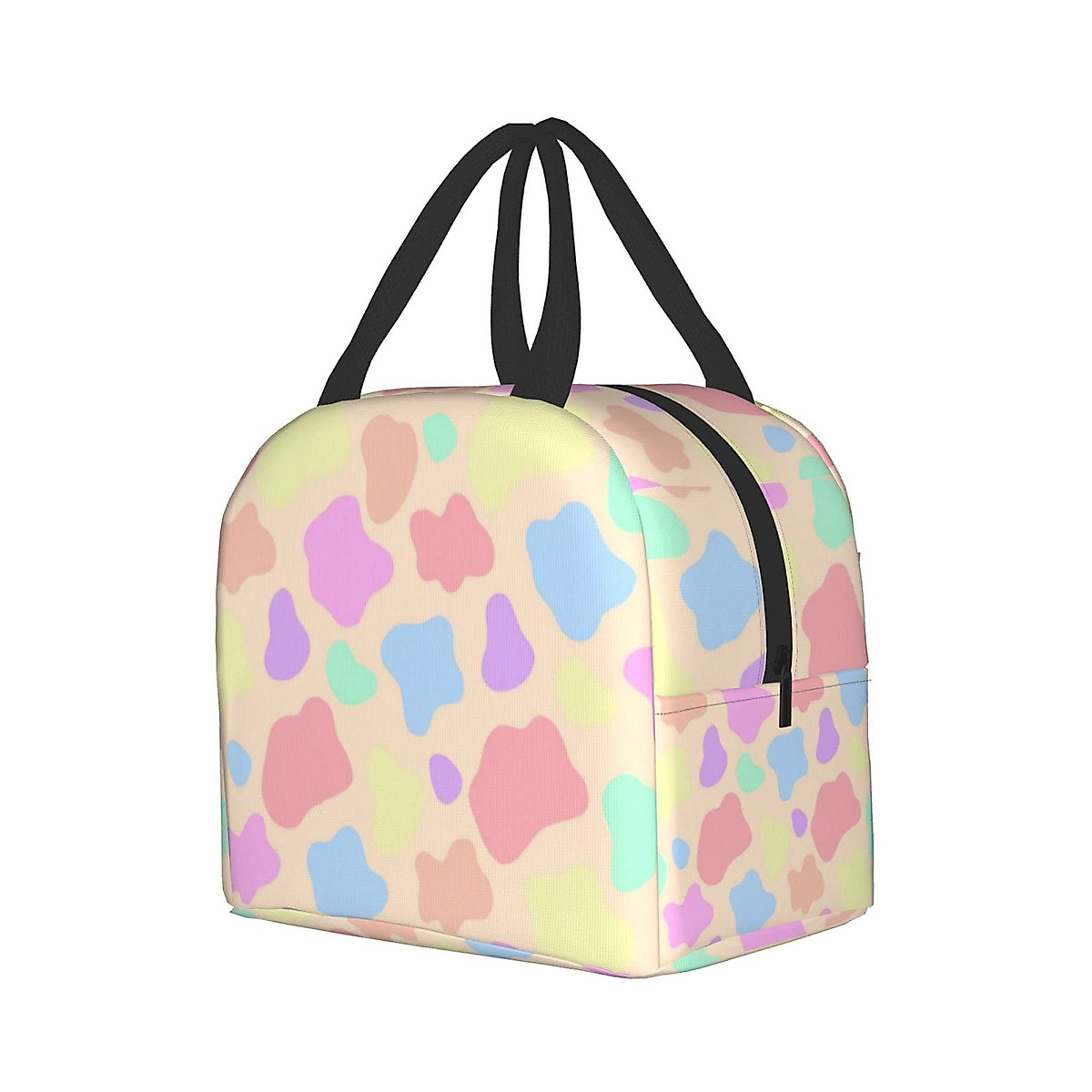 Insulated Lunch Bag Reusable Lunch Box For Girls, Cooler Lunch Tote Bag With Front Pocket for Teen Girls Women Men School Picnic Office Work, Cute Colorful Cow Print