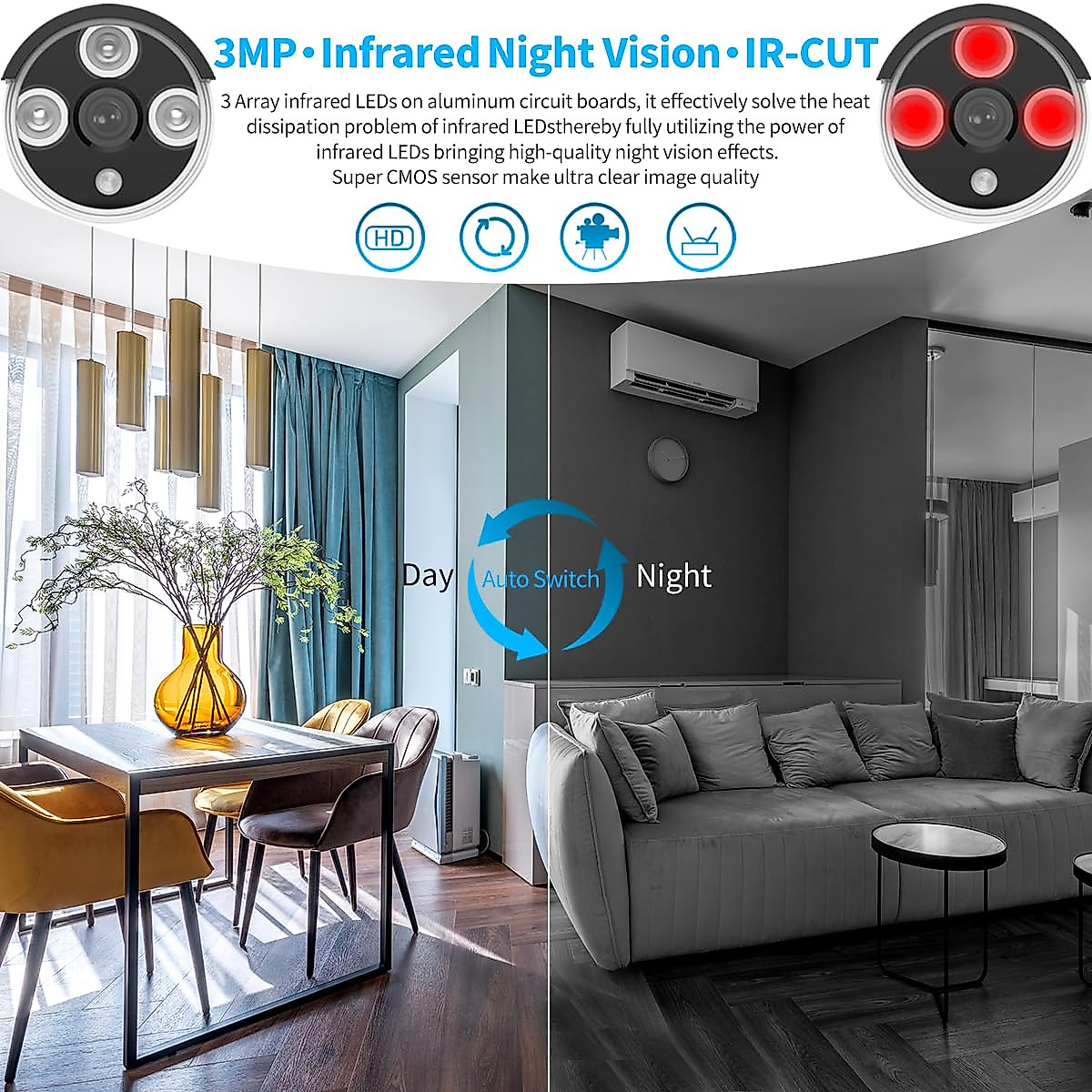 OOSSXX (3.0MP Wireless Extend Camera with Audio) Just Wireless Extend Camera Wireless Security System(3.0MP/5.0MP System) IP67 Waterproof WiFi Camera, Wireless Surveillance Camera