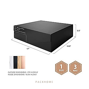PACKHOME 16.3x14.2x5 Inches, Extra Large Gift Box with Lid, Gift Box for Clothes and Large Gifts (Matte Black with Grain Texture)