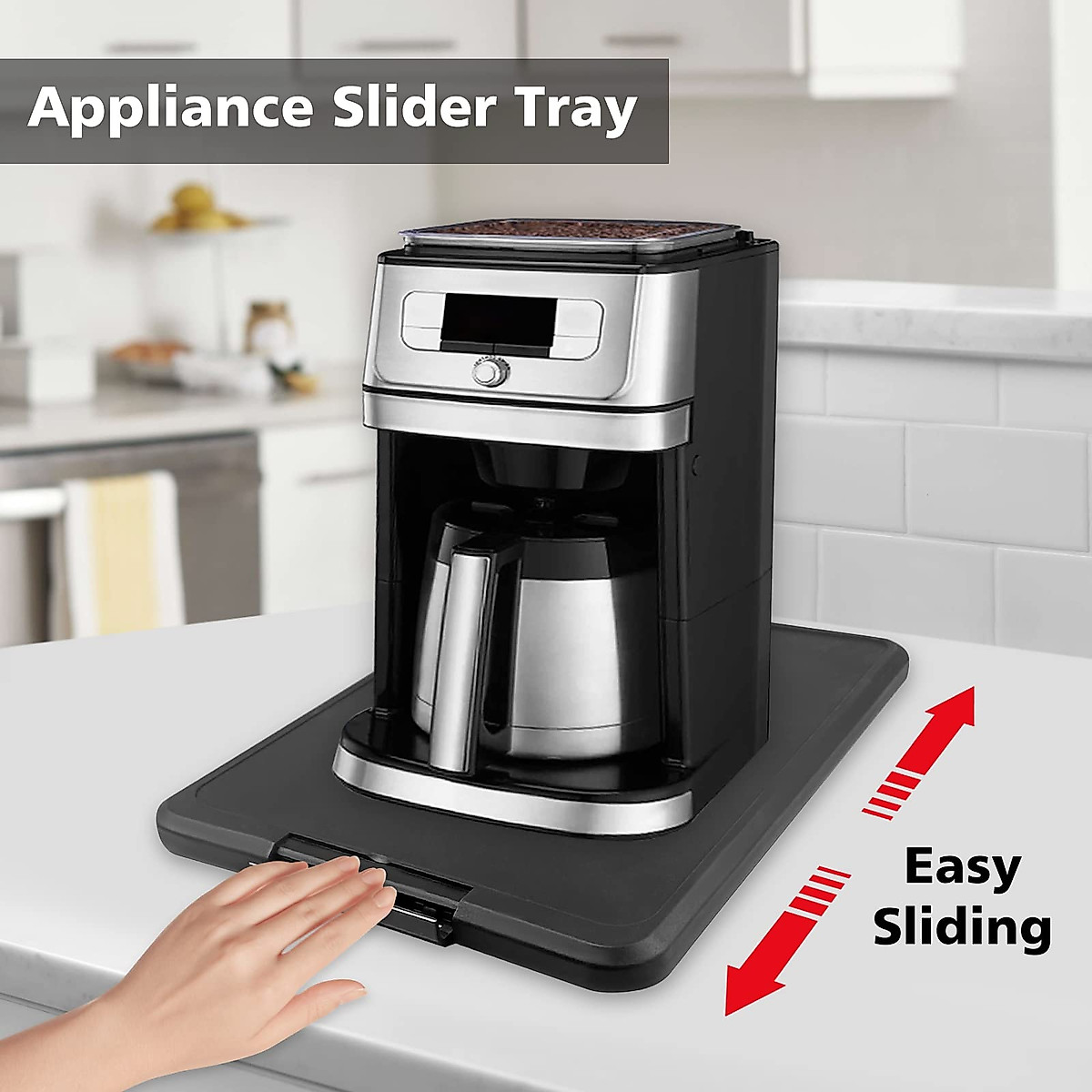 Appliance Caddy Sliding Tray with Smooth Rolling Wheels & Non-slip Pad, 16 Inch Pull Out Slider Tray for Coffee Maker, Blender, Air Fryer, Toaster, Aid Mixer, Kitchen Appliance
