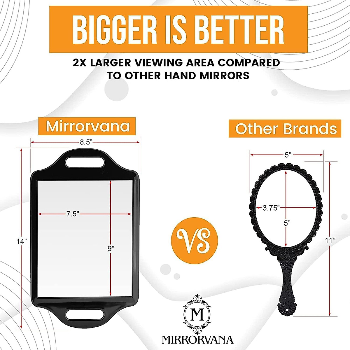 MIRRORVANA X-Large Barber Hand Held Mirror with Double Comfy Handles - Big & Long Back of Head Mirror for Men's Haircut, Barbershop, Salon and Professional Hair Stylists - 14" x 8.5" (Black)