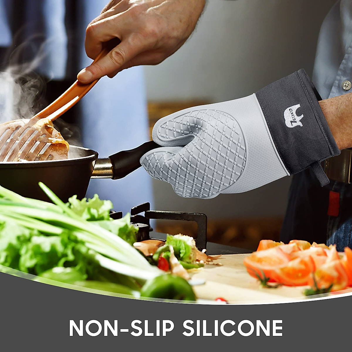 Oven Mitts, Heat Resistant Silicone Oven Mitt with Soft Cotton Lining 2 Pack Oven Mitts and Pot Holders Sets Perfect for BBQ, Baking and Cooking