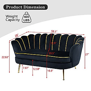 QHITTY Velvet Loveseat, 58'' Velvet Sofa Accent Couch Settee Upholstered Chair, 2 Seater Small Loveseat for Small Spaces, Living Room (Black)