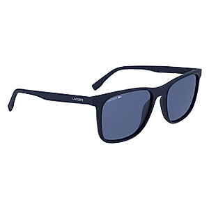 Lacoste Men's L882S Rectangular Sunglasses, Blue/Solid Blue Flash, 55 mm