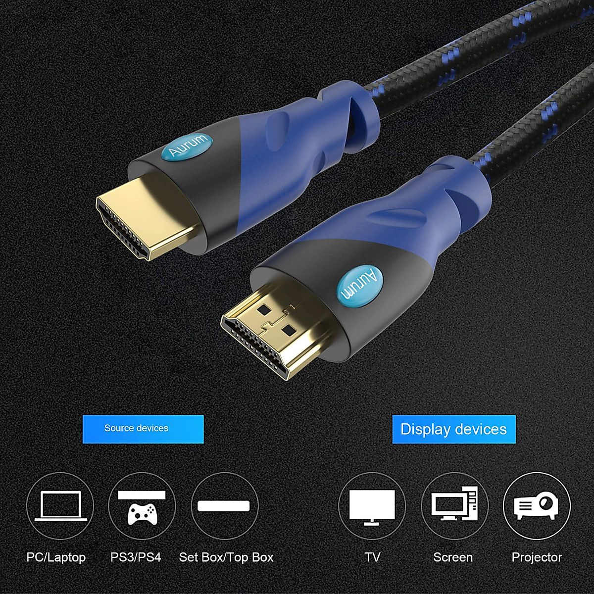 Aurum Ultra Series High Speed HDMI Cable with Ethernet - Braided 40 Ft HDMI Cable Extender Supports 3D and Audio Return Channel up to 4K Resolution - Compatible with TV, PC, Laptops, PS3-5 Pack