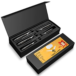 Kuwata Damascus Chef Knife Set, Professional Black Gold Series 5PCS Kitchen Knife Set, VG10 Damascus Steel Cooking Knife Set, G10 Ergonomic Black Gold Handle Knife Set with Gift Box