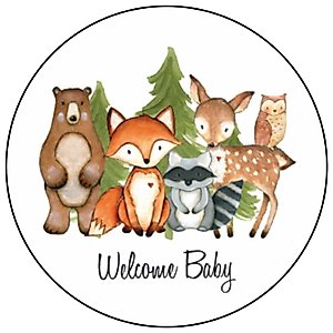 30 pcs Woodland Animal Welcome Baby Baby​​​ Stickers Envelope Seals Labels Round Tags, Stamps Sticker for Gift Cards, Envelopes, Boxes for Holiday, Birthday, Christmas