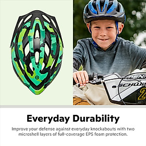 Schwinn Thrasher Kids Bike Helmet, Boys and Girls, Fits 50 - 54cm Circumference, Ages 5-8 Year Olds, Lightweight, Detachable Visor, CPSC Safety Certified, Child, Green Camo