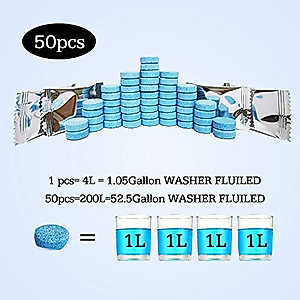 DOKIKO 50 Pcs Car Windshield Washer Fluid concentrate Tablets,Windshield Wiper Fluid,1 Pack Makes 52.5 Gallons,1 Piece Makes 1.05 Gallons(Winter: Use With De-icer or Methanol)