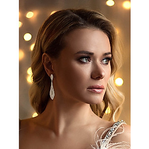 SWEETV Women's Crystal Teardrop Chandelier Dangle Earrings, Rhinestone Long Drop, Silver Bridal Earrings for Wedding Prom