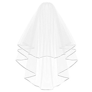 Echodo Bridal Wedding Veil White Double Ribbon Edge Center Cascade Bridal Veil with Comb Wedding Accessories
