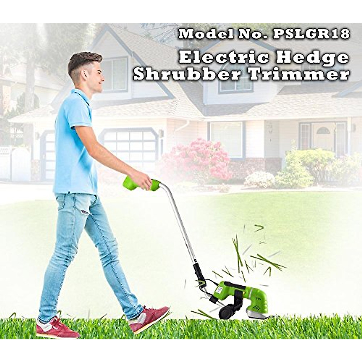 SereneLife Handheld Hedge Trimmer | Cordless Hedge Trimmer | Push Grass Cutter Shears W/ 7.2V Rechargeable Batteries | Telescoping Roller Handle Arm | Changeable Blades