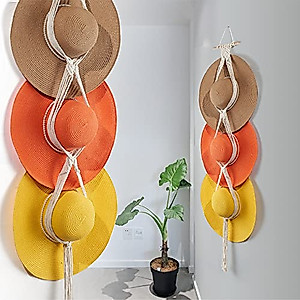 Boho Hat Hangers for Wall, Hat Organizer, Wall Hanging Hat Holder, Bohemian Hand Weaving Hat Storage and Hat Display for Straw Hats and Wide Brim Hats, Decorative Hat Rack for Closet and Door (WHITE)