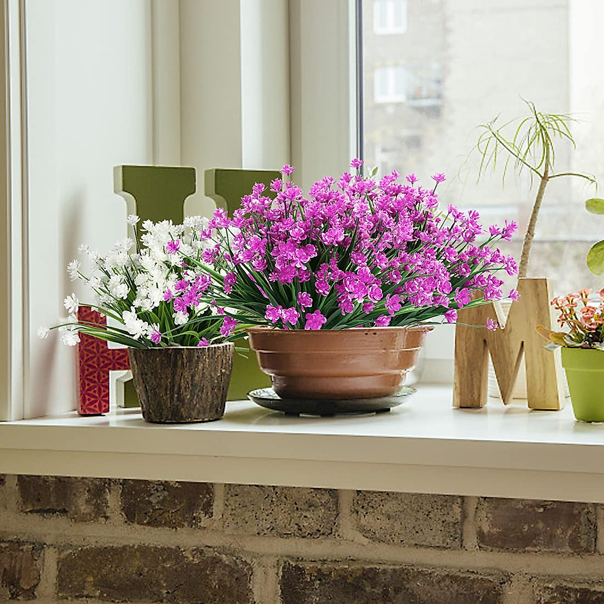 URSTOUD 6PCS Artificial Flowers,Fake Greenery Faux Plastic Bushes Fake Shrubs UV Resistant No Fade Faux Plastic Plants for Wedding Hanging Bouquet Indoor Outdoor Home Garden Office Table Vase(Fuchsia)