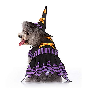 Yoption Dog Cat Witch Dress Costumes with Magic Hat, Pet Halloween Christmas Cosplay Hoodie Funny Outfits Clothes for Puppy Dogs (M)
