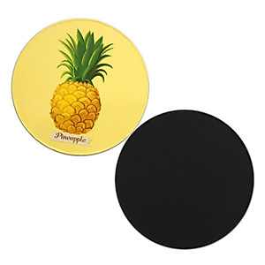 Novel Merk Pineapple Fruit Refrigerator Magnets, Small Circle Leaf & Banner Design for Fridge, Gifts, Decor, Party Favors, Prizes (10 Pack), Yellow Green, 2 Inch