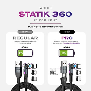 Statik GloBright 360 Magnetic Charging Cable, Light Up Charging Cable, Magnetic USB C Charging Cable, LED Charging Cable, Magnetic Charger Cable, Glowing Light Up Phone Charger Cord 6FT/2M