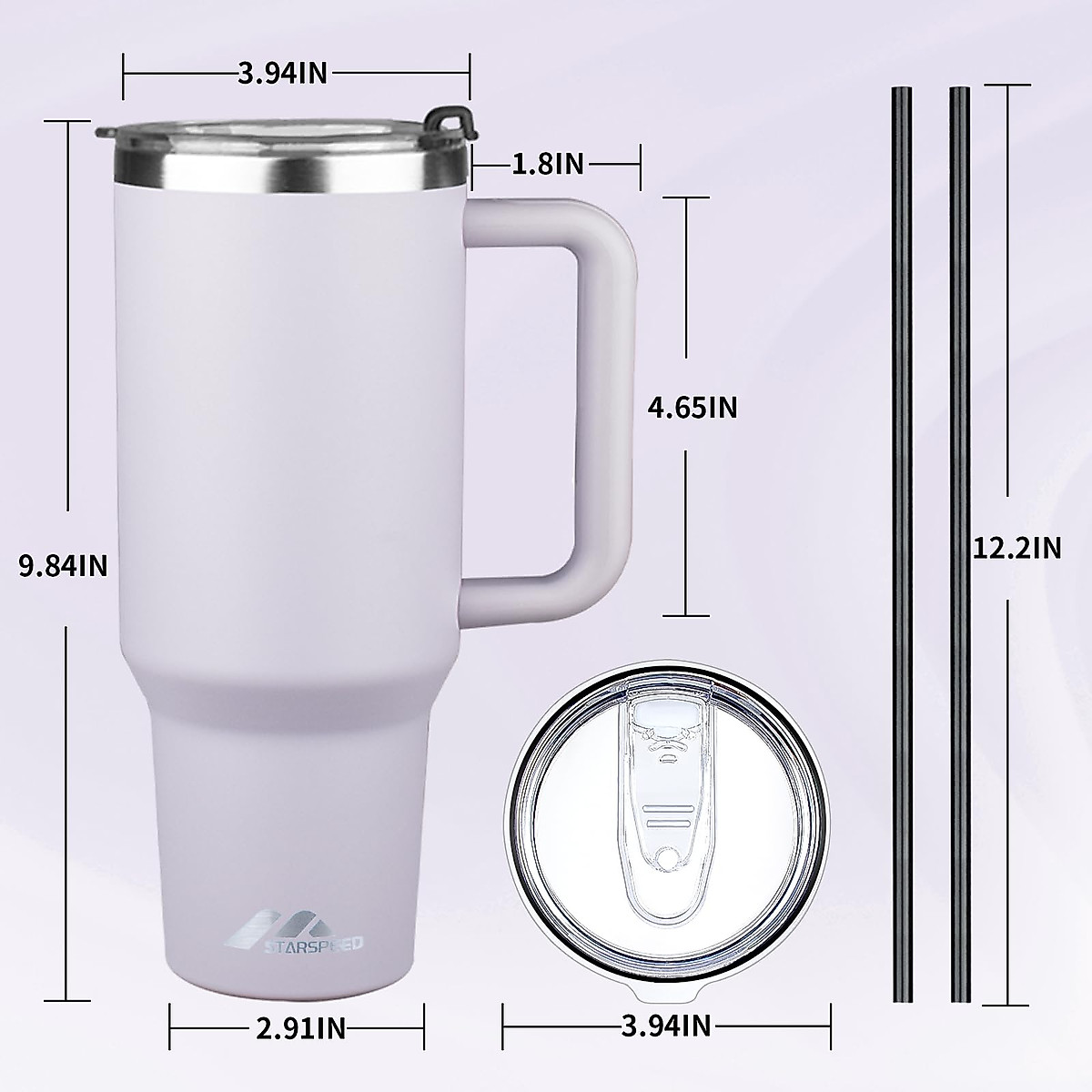 StarSpeed 40 oz Tumbler with Handle and Straw Lid | Stainless Steel Water Bottle Travel Mug Reusable Insulated Cup With Lid And Straw, Keep Cold Heat and Ice for Hours(40oz,Orchid)