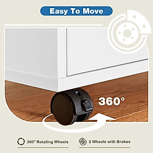 OLIXIS 5 Drawer Chest Wood File Cabinet Rolling Storage Dresser with Wheels for Home Office, White