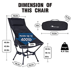 MOON LENCE Camping Chairs for Adults, Adjustable Oversize Beach Chair Lawn Chair with High Back - Large Capacity, Heavy Duty - Backpacking Chair Folding Chair for Hiking Fishing