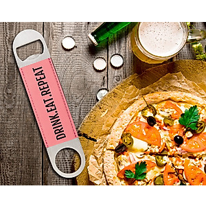 Custom Engraved Stainless Steel Classic Paddle Style Bottle Opener - Personalized Pub Beer Opener Gift for Groomsmen, Men, Women, Bartender (Pink)