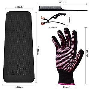ARRITZ 2Pcs Heat Gloves for Hair Styling, Professional Curling Iron Gloves with Heat Resistant Silicone Mat Pouch, 6pcs Hair Clips, 2pcs Combs