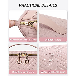 BAGSMART Travel Makeup Bag - Water-Resistant Portable Cosmetic Pouch, Flat Open Organizer for Toiletries and Brushes, Pink