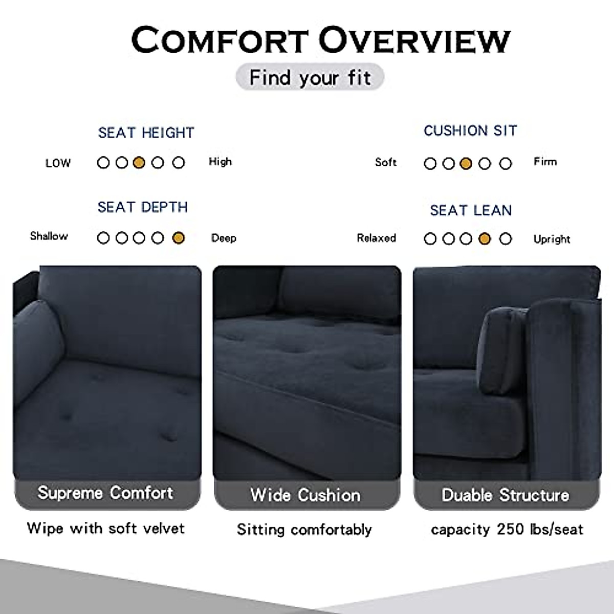 P PURLOVE Sectional Sofa Couch, L-Shape Upholstered Couch with Two Pillows for Living Room Home Furniture, Black