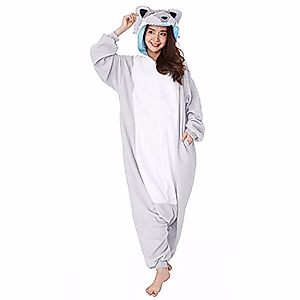 SAZAC Silver Wolf Kigurumi - Onesie Jumpsuit Halloween Costume (One Size)