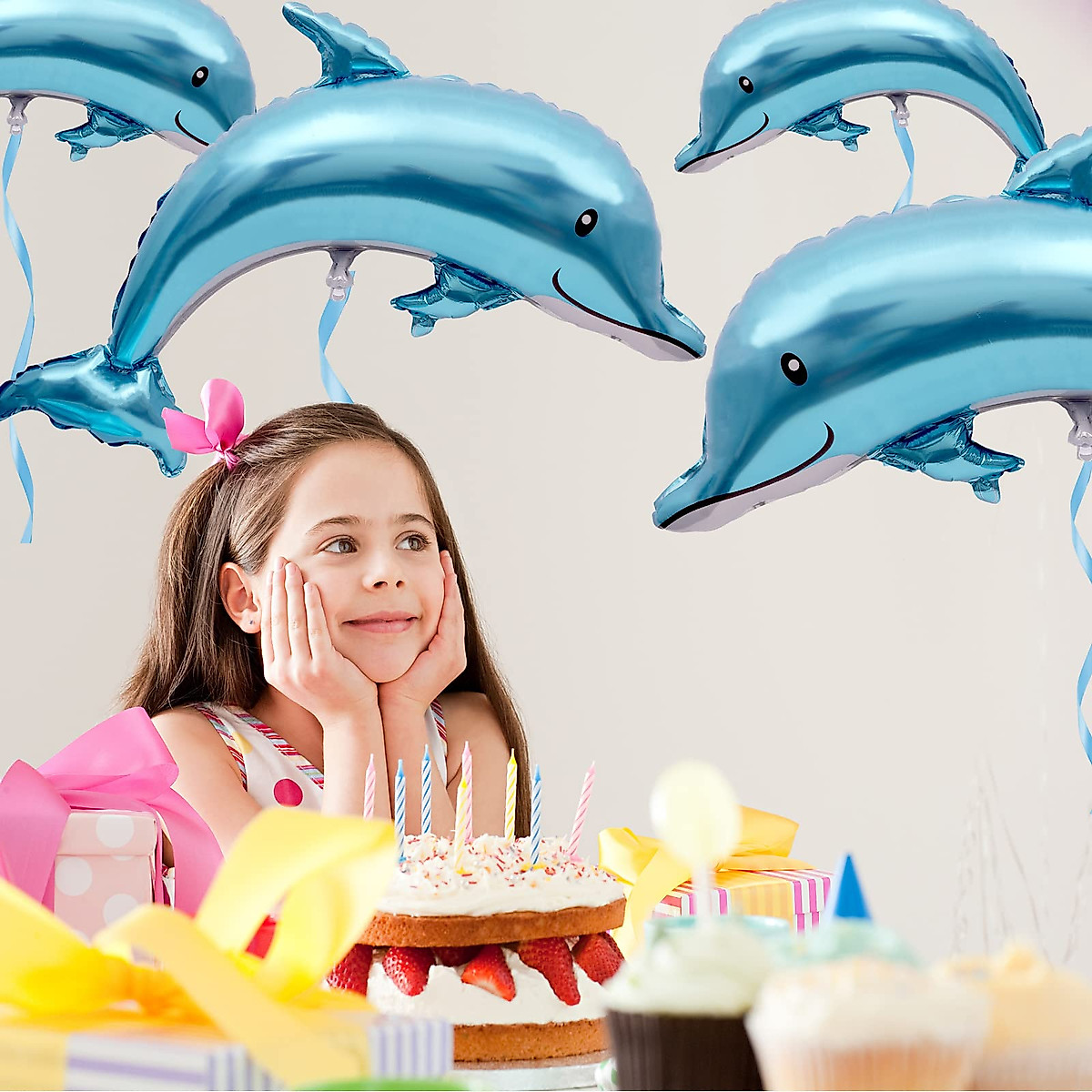 4 Pcs Dolphin Balloons Giant Dolphin Shape 46 Inch Large Foil Mylar Balloons for Birthday Party Decorations Ocean Theam Party Kids Baby Shower Weeding Gift