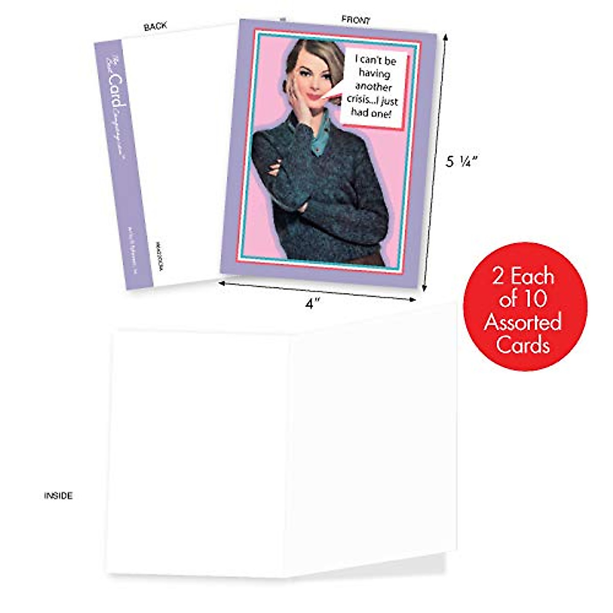 The Best Card Company - 20 Note Cards Blank Assortment (4 x 5.12 Inch) (10 Designs, 2 Each) - Hot Mess AM6622OCB-B2x10