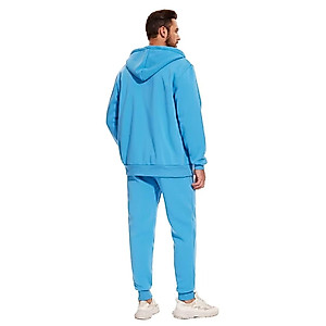 Megub hooded tracksuit set for men Athletic warm sweatsuit Full Zip fleece jogger suit casual Sport outfits M-5X BIG(light blue,XL)