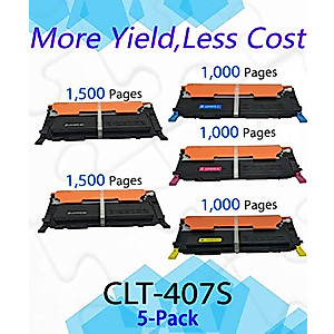 EASYPRINT (1xSET with Extra BK) Compatible 407S Toner Cartridge CLT-407S Used for Samsung CLP-325 CLP-320 CLX-3285 CLX-3185 Printer, (2xBK, 1xCyan, 1xMagenta, 1xYellow)