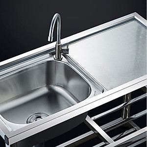 Single Bowl Kitchen Sinks,Outdoor Free Standing Sink, Commercial Restaurant Kitchen Bar Sink, With Cutting Board, Utility prep station Sink, Laundry Tub, Free Standing Stainless-Steel ( Color : A )