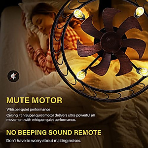 Rustic Hand-Swept Gold Paint Accents Sand Black Fandelier Ceiling Fans with Lights and Remote, Farmhouse Caged Semi-Flush Mount Ceiling Fan with Height Adjustment, Reverse Quite Motor for Indoor