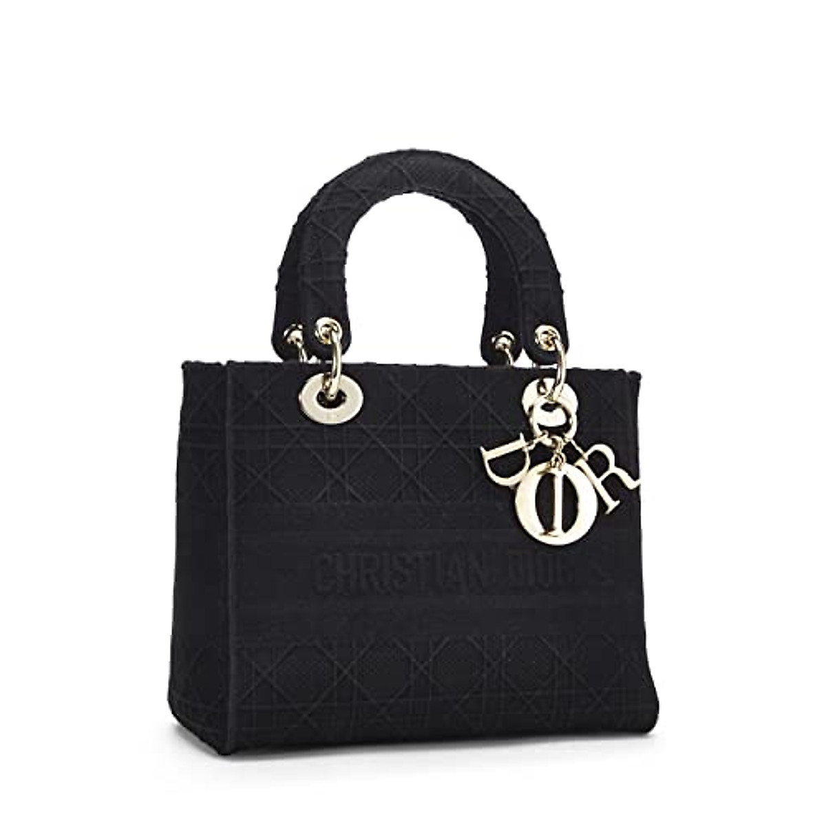 Dior, Pre-Loved Black Embroidered Canvas Lady D-Lite Medium, Black